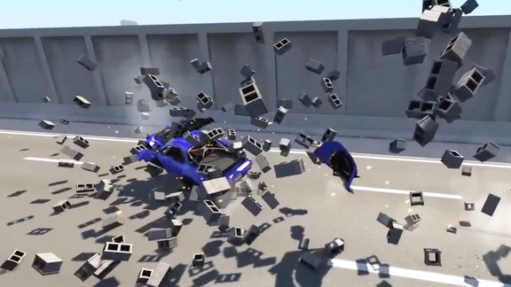 BeamNG:高级跑车高速冲破3道砖墙的酸爽瞬间,疯狂冲撞测试