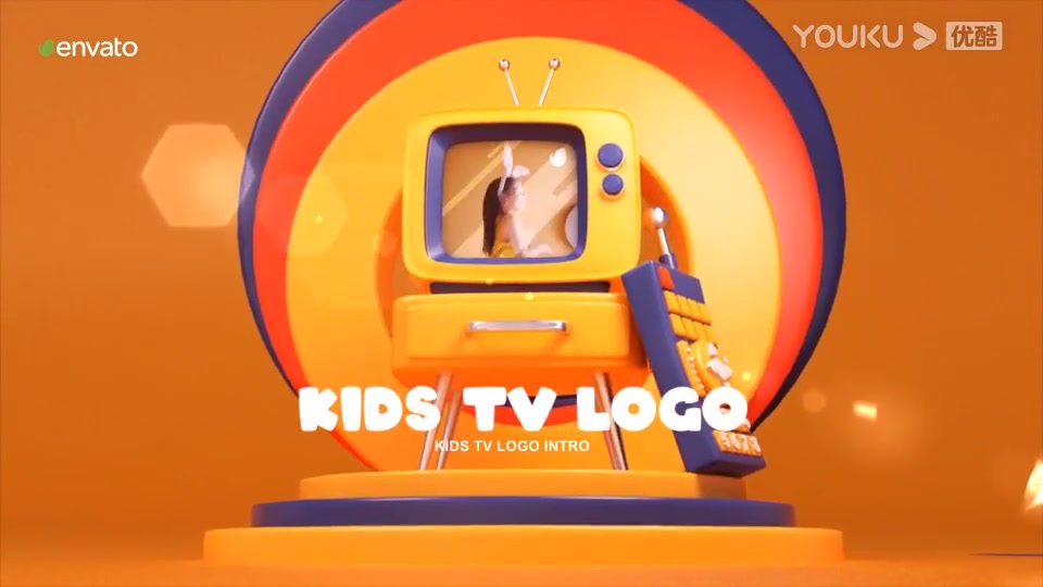 卡通橙色小电视机和遥控器的儿童节目包装片头AE模板