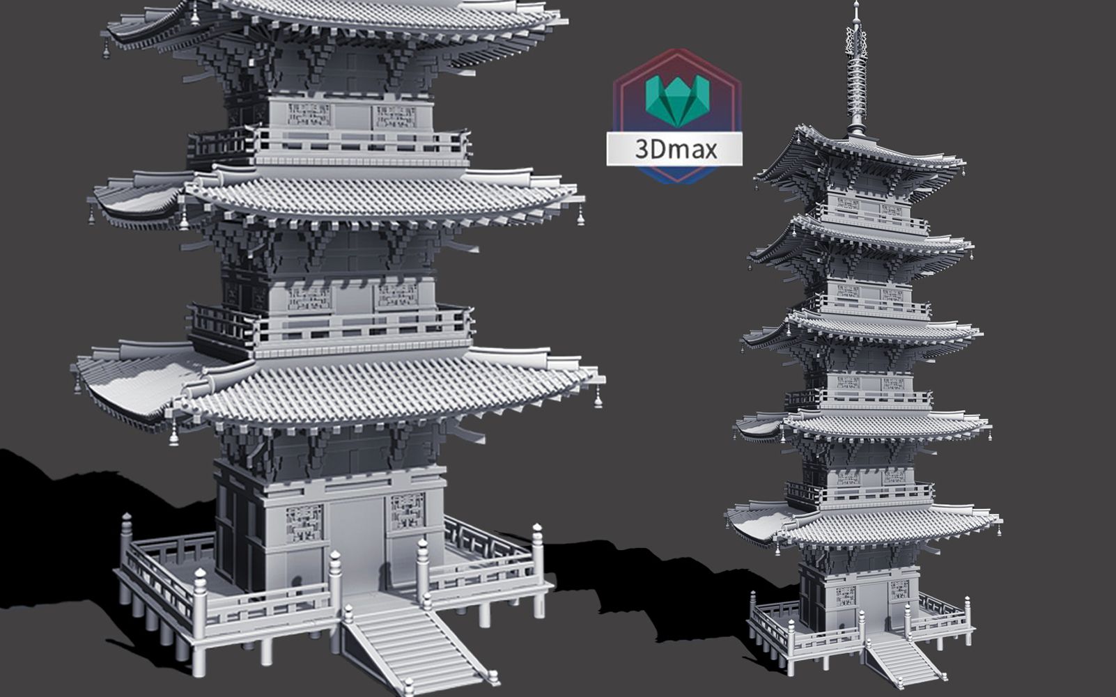【3DMAX场景建模】三小时古风宝塔模型制作,3dmax场景模型基础...