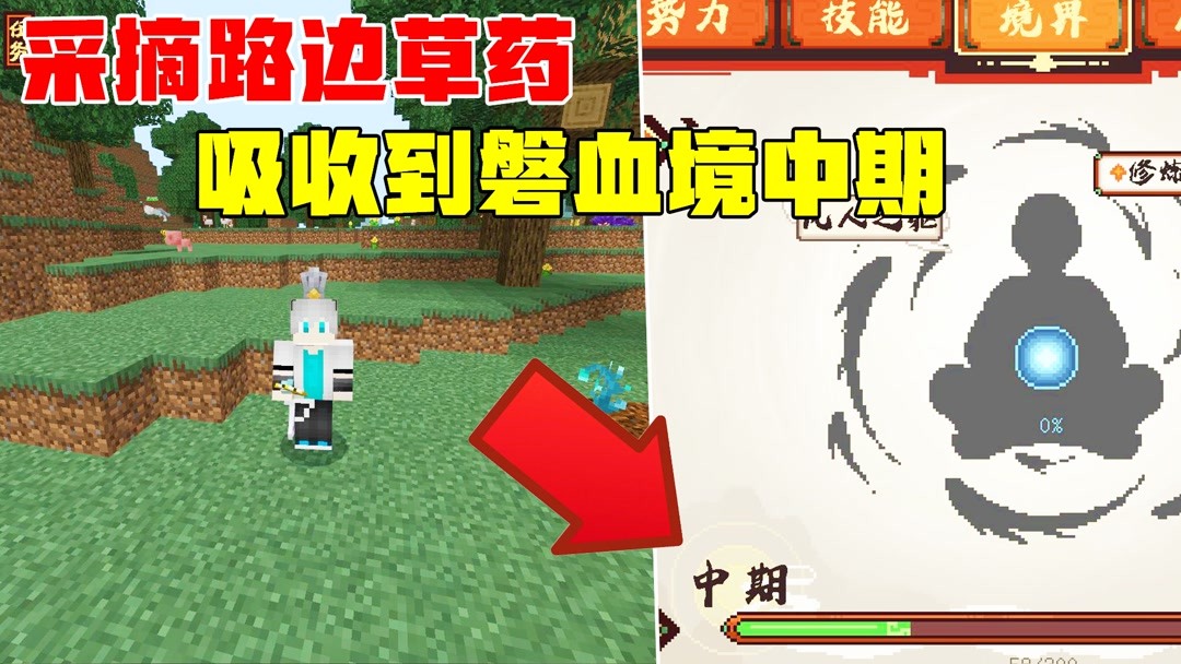 我的世界完美世界生存2:疯狂搜寻草药吸收.到达磐血境中期