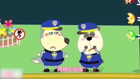小狼和小熊两人当起了交警 有辆车居然闯红灯