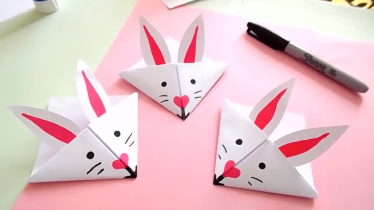 DIY小手工,用纸张制作小兔子书签,萌萌哒,太可爱了