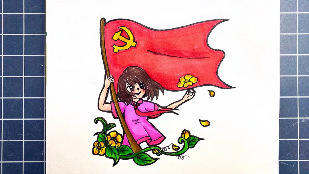 七一建党节创意儿童简笔画:童心向党