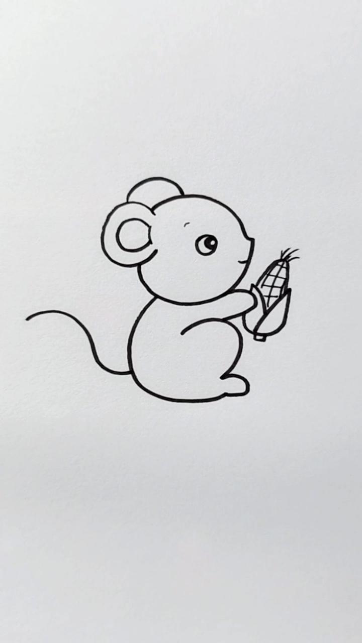 小老鼠画法,可爱的小老鼠拿着玉米#亲子简笔画 #简笔画 @抖音短视频