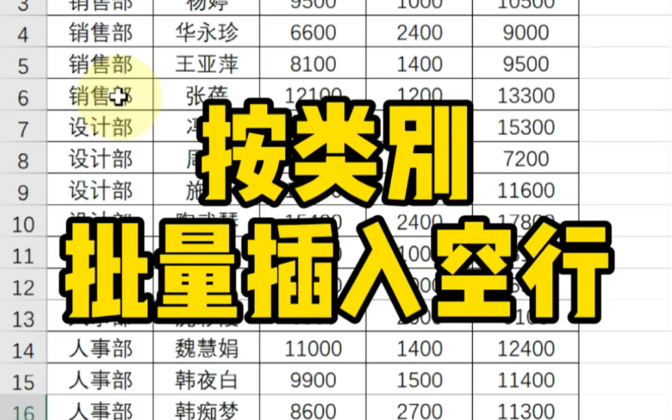 按类别批量插入空行～