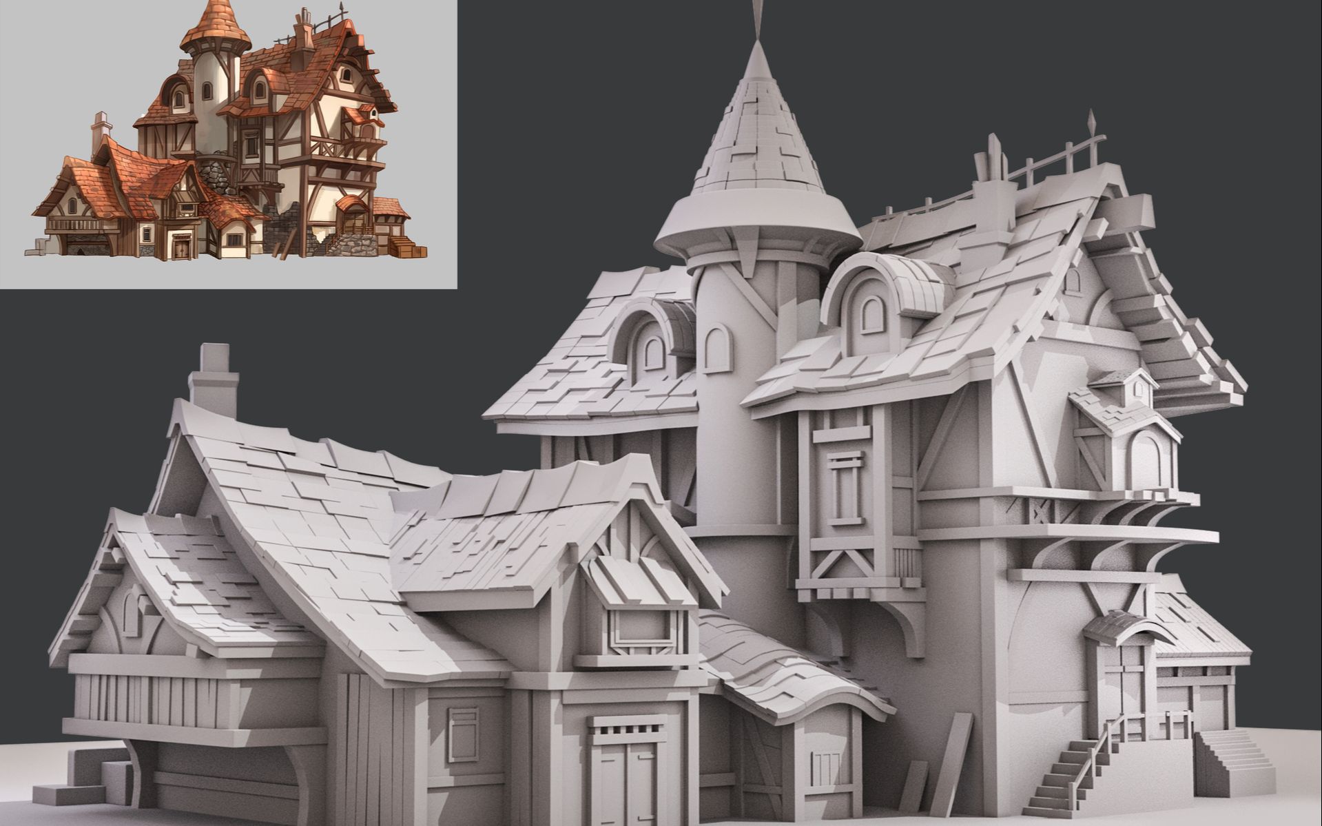 【Maya场景建模】古建筑“城堡”制作,0基础建模思路讲解