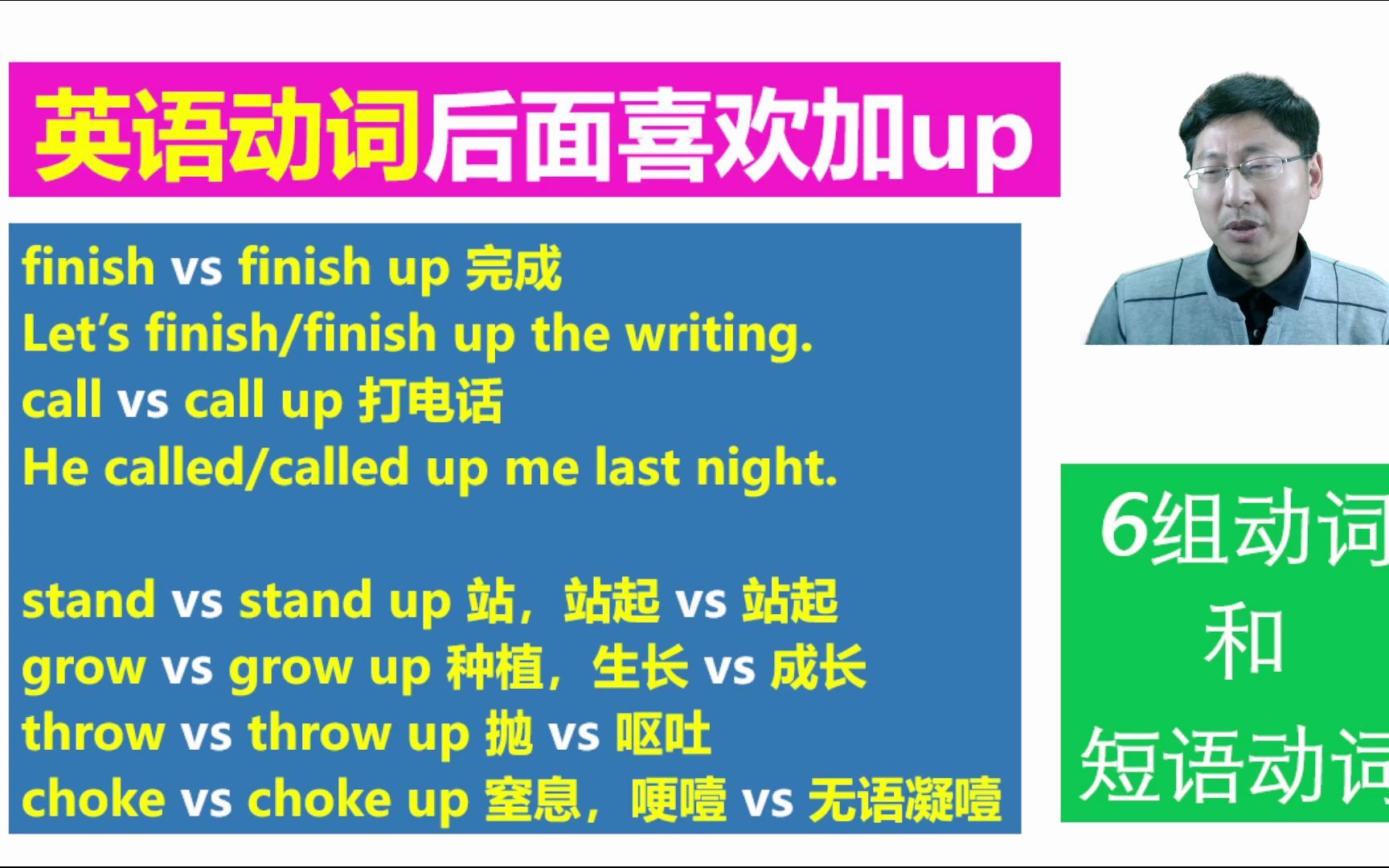 六组英语动词和加up的短语动词,很实用的意思和用法区分