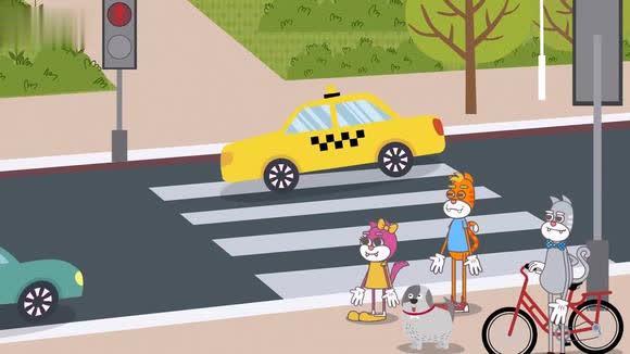 亲子早教益智动画,可爱的卡通猫教孩子们学习交通灯信号