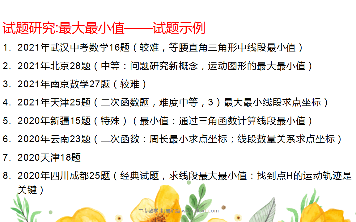 【2022中考试题研究】最大最小值问题(试题示例)