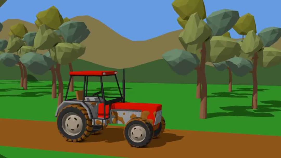 拉木头的拖拉机儿童动画