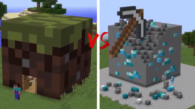 我的世界:以最原始的物品来建造房子,谁的更还原呢?