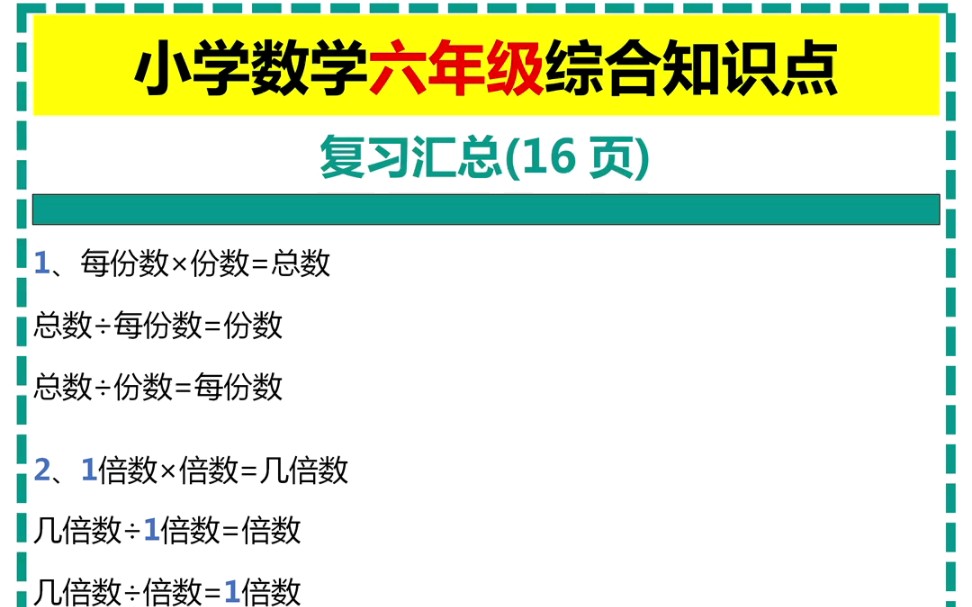 小学数学六年级综合知识点复习汇总