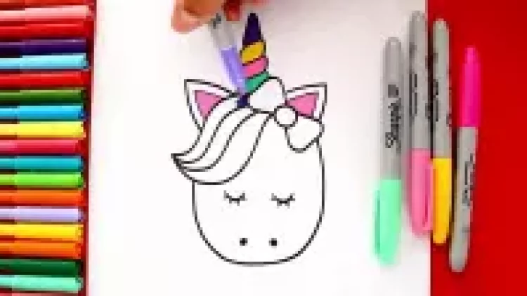 宝宝学画画,简单地画出独角兽,并涂上漂亮的色彩,亲子早教
