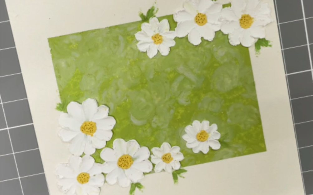 油画棒作品|小雏菊 绿色系花朵 新手画画记录视频