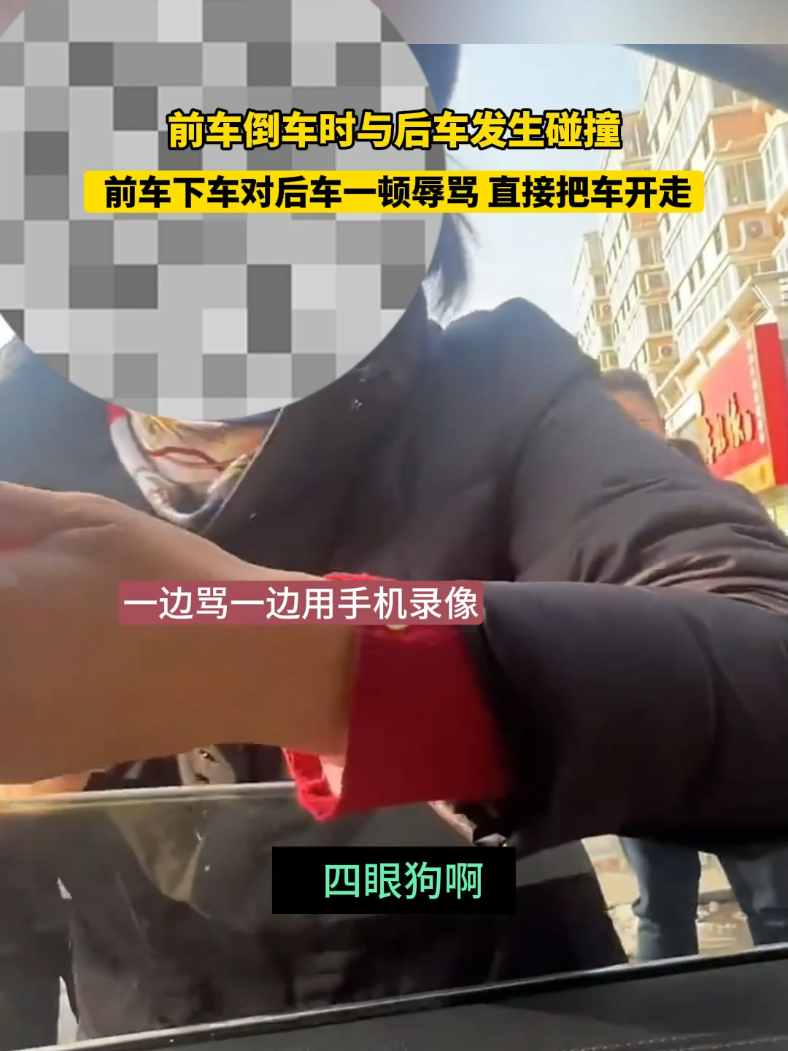 前车倒车时与后车发生碰撞,前车下车对后车一顿辱骂