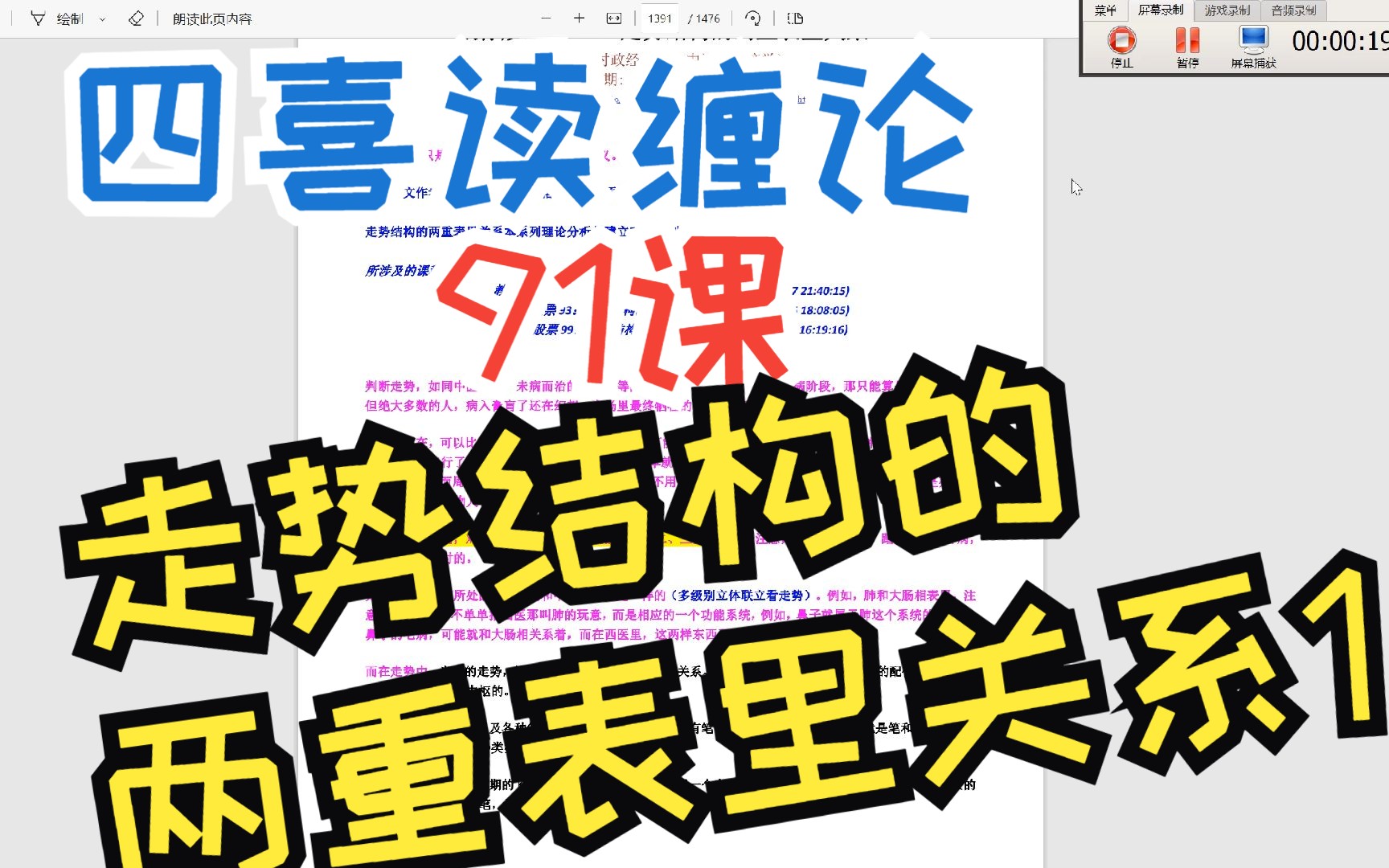 四喜讲缠论91课:走势结构的两重表里关系 1