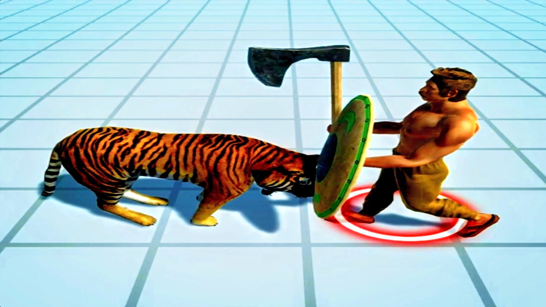 动物战斗模拟器:老虎挑战壮汉,壮汉直接拿斧头迎战!