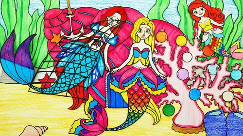 手绘定格动画:星星公主救了被渔网套住了小美人鱼,小美人鱼送给星星...