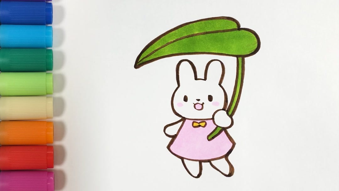 多多学画画 第104集 儿童简笔画 打伞小兔 学画小白兔一起玩游戏