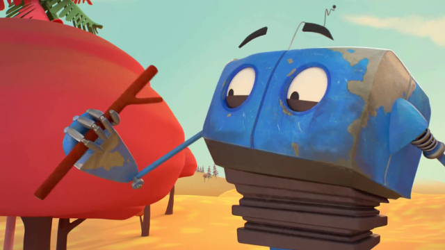 动画短片,机器人刚来到地球,就被一只小狗给打败了!