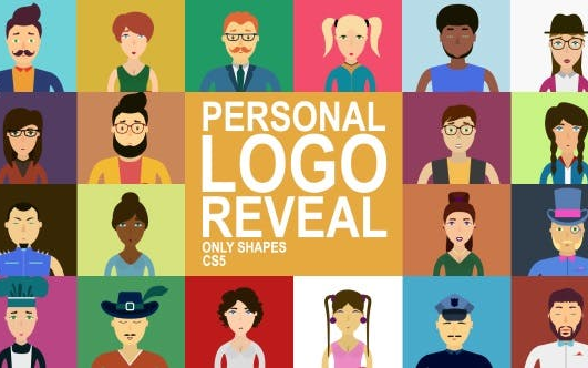 AE模板-卡通头像手势摆正推开LOG特效的动态LOGO片头模板动态...