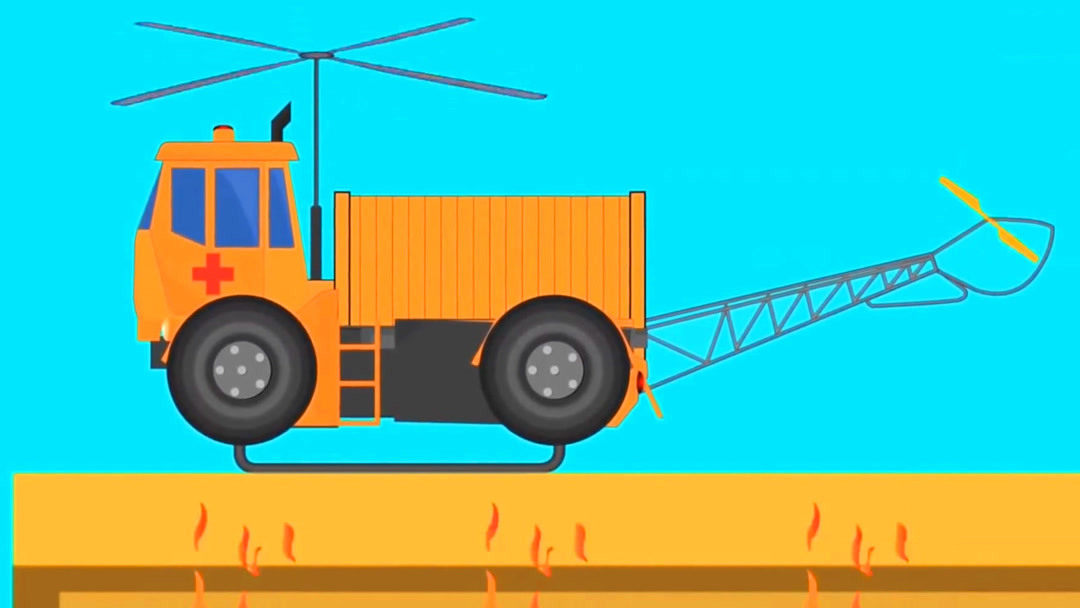 变形工程车动画:救护车变直升机救伤员