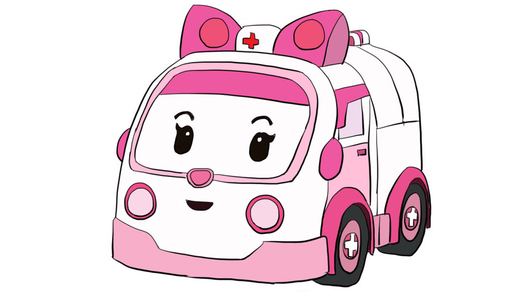 变形警车珀利之可爱的救护车安巴儿童卡通简笔画