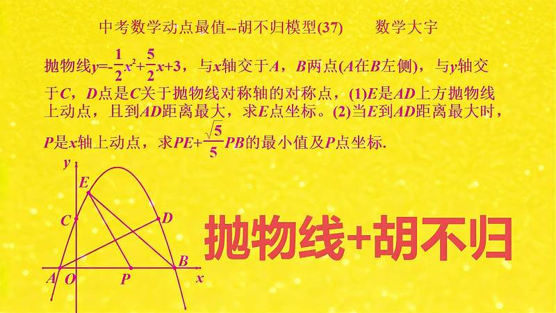 中考数学动点最值,抛物线背景下胡不归模型,构造正弦带你飞