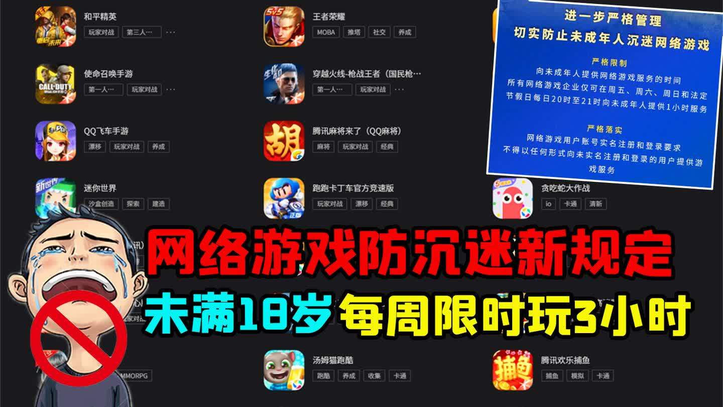 游戏防沉迷新规定,往后未成年一周只能玩三小时游戏!