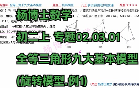 初二上 专题02 全等三角形九大模型 旋转模型.例1 #三角形综合#全等...