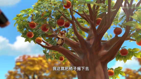 萌鸡小学堂:萌鸡跟松鼠玩耍,准备去树上摘柿子,太淘气了小鸡们