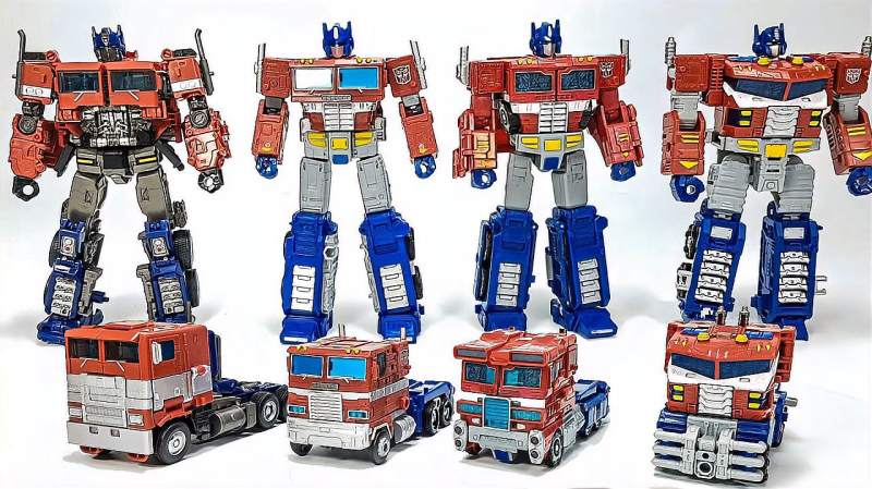 四款大卡车擎天柱酷炫机器人玩具对比