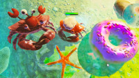 螃蟹模拟器游戏,小螃蟹跟我抢海星,捡到好多食物