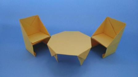 折一套桌子和椅子迷你家具, 几分钟就能折好, 亲子手工折纸教程