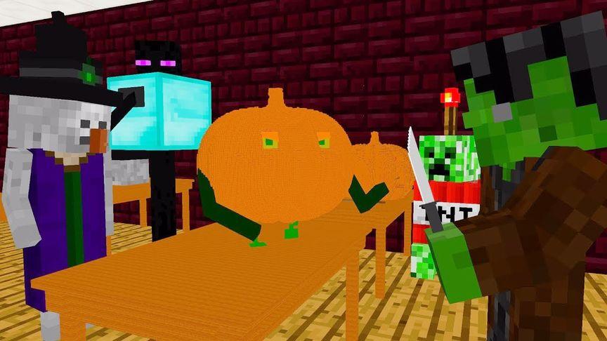 我的世界MC动画:怪物学校教你如何正确制造万圣节南瓜头