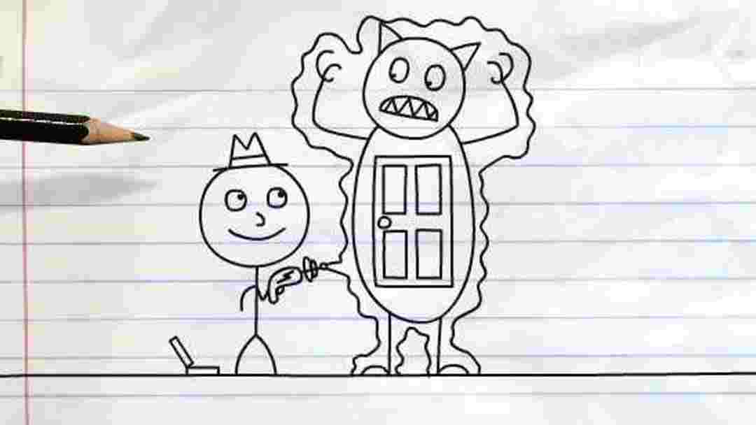 【小金豆】铅笔画小人用激光枪把怪物缩小游戏