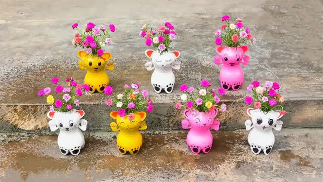 废物利用DIY,小猫花盆的制作方法,简单又漂亮!