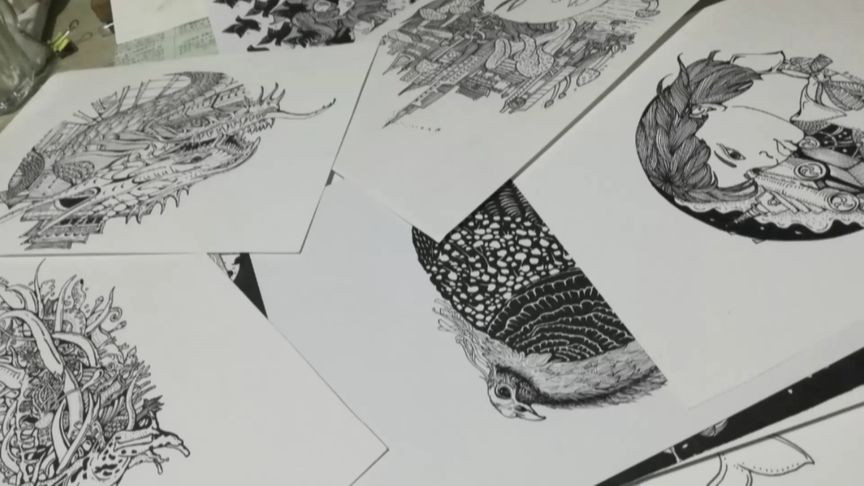 针管笔黑白插画练习稿