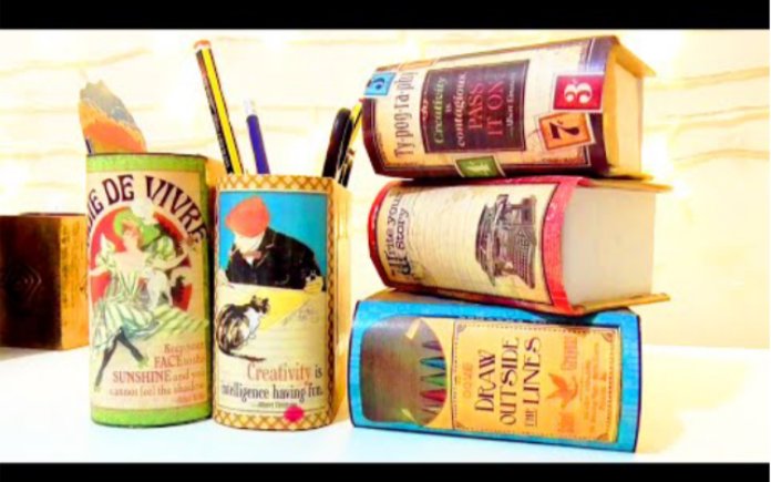 【DIY】迷你古董书造型收纳盒笔筒制作教程|Desktop organizer