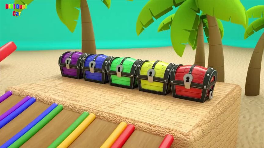 学习与建筑车辆颜色巨型卡车发现大宝藏魔术-儿童卡通动画