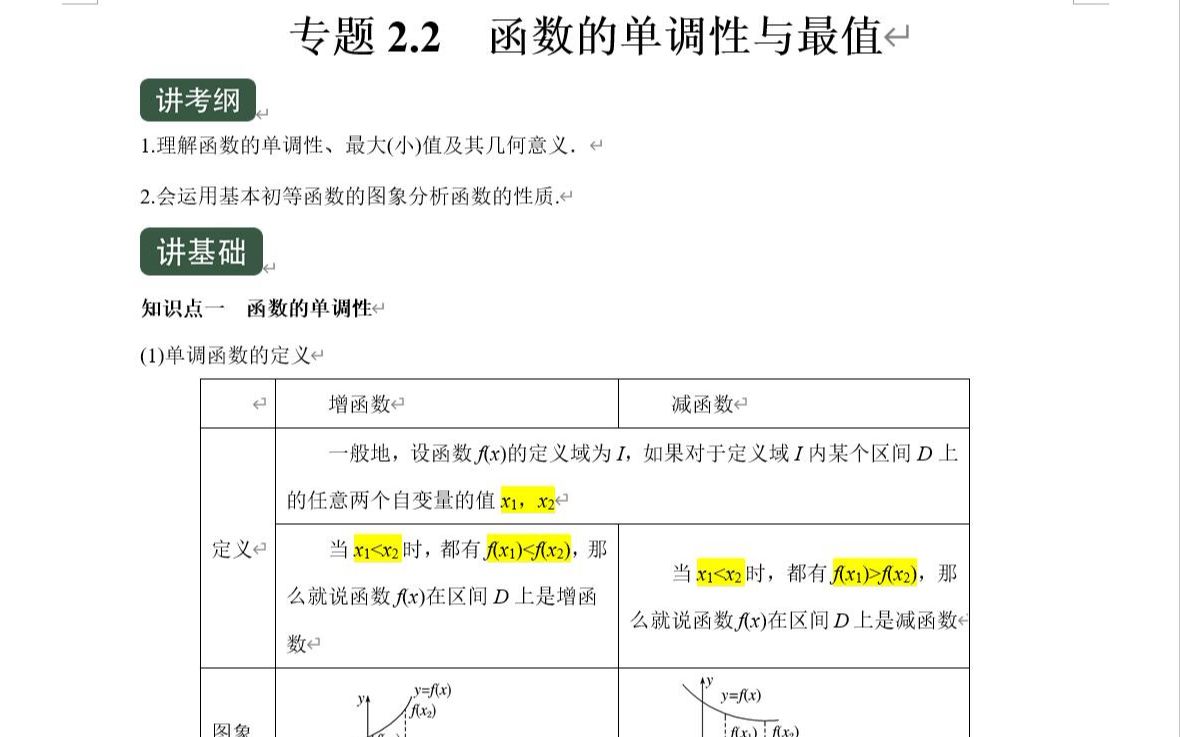 停课不停学 高考数学一轮复习 专题2.2 函数的单调性与最值