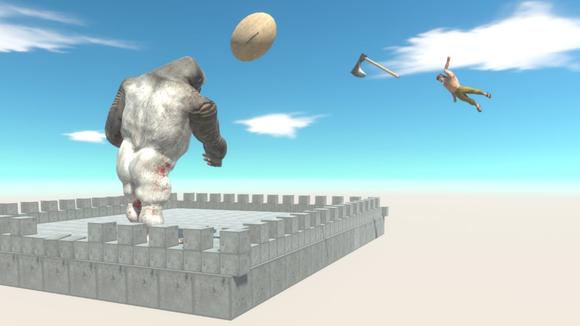 野兽战争模拟器:决战天空之城,肌肉男的1v1单挑赛。