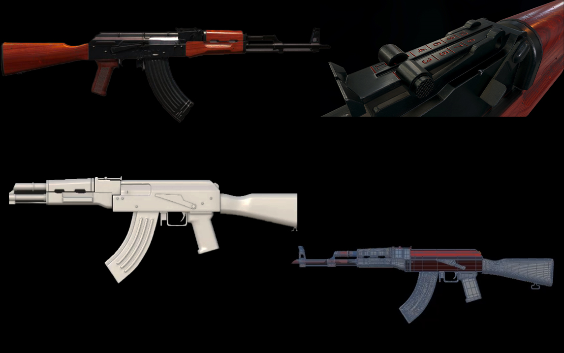 【3Dmax道具建模】AK枪械模型硬表面制作,历时3小时超完整游戏...