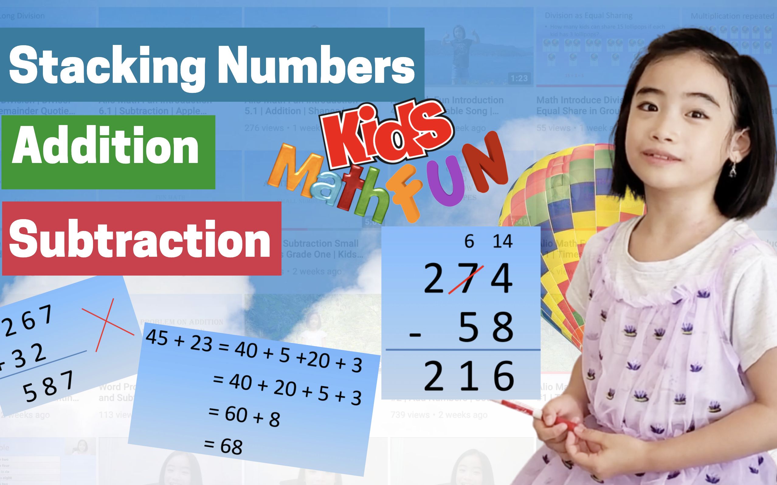 小学数学借位减法英文教程 | 八岁女孩英语讲解 | Addition Subtraction ...