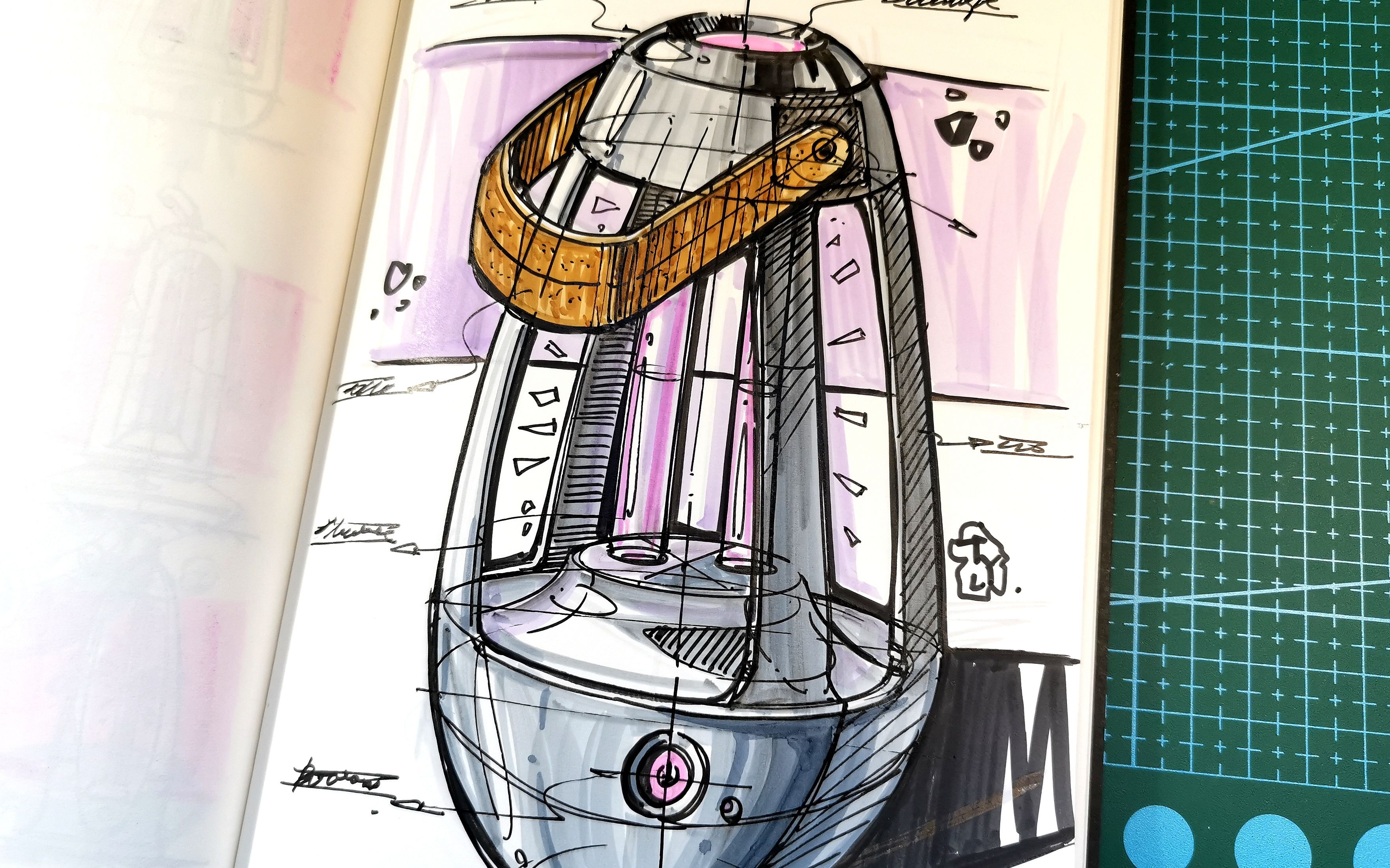 【工业产品设计手绘】原创紫外线杀菌灯设计效果草图创作过程分享(2P)