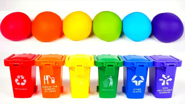 儿童早教色彩认知,色彩球和垃圾分类回收箱