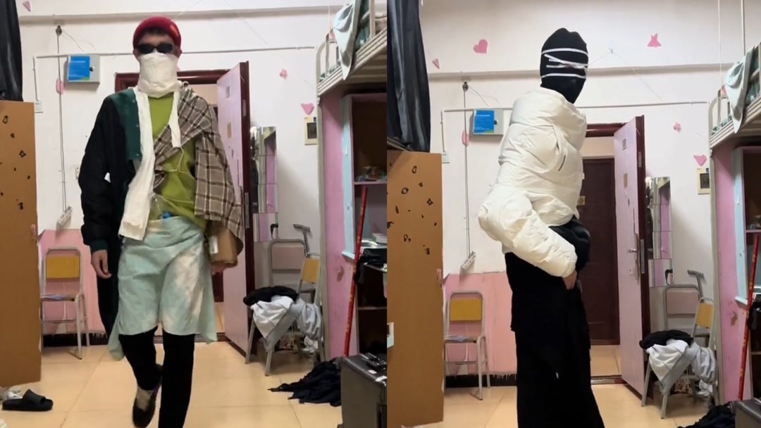 高校学生集体宿舍走秀,旧衣花样拼接款式百出,完美身材惹羡慕