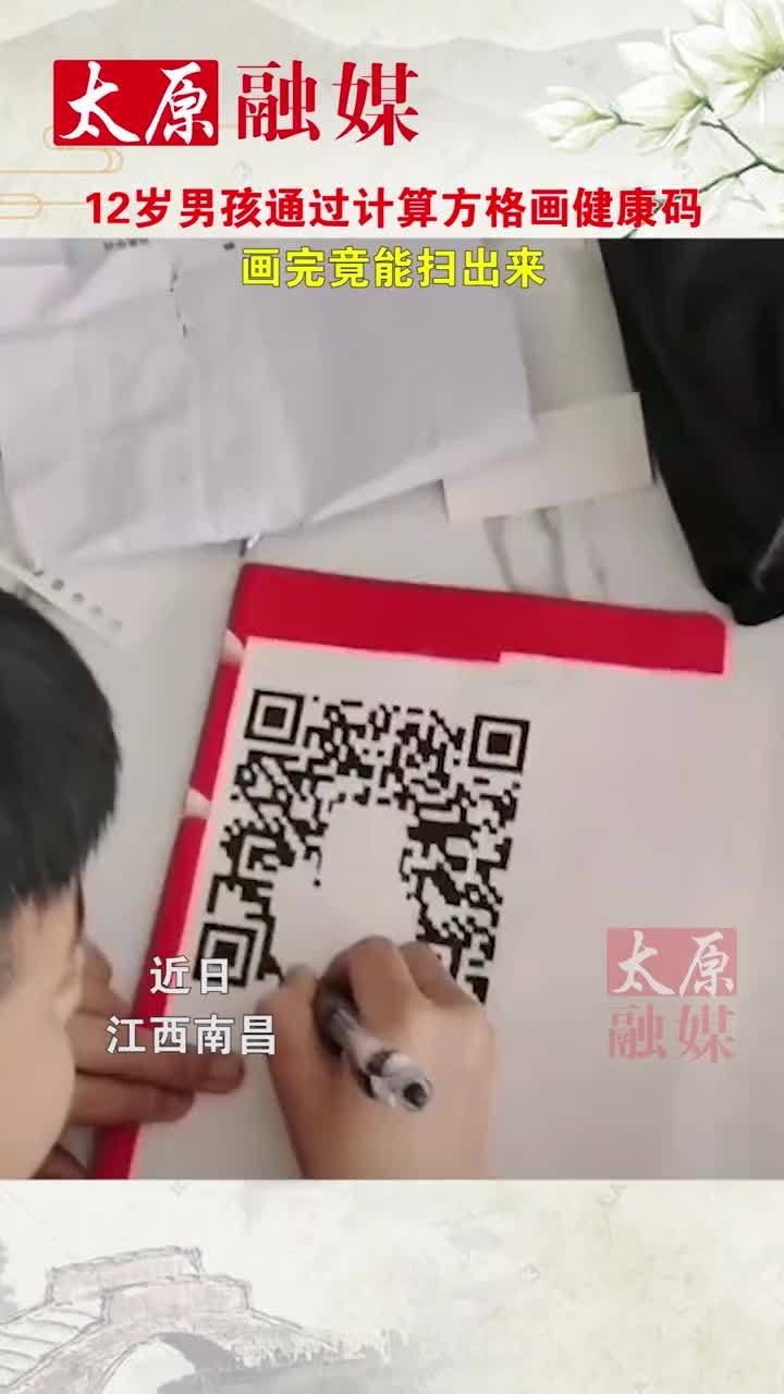 12岁男孩通过计算方格画健康码,画完竟真能扫出来#健康码#...