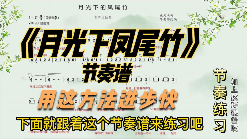 葫芦丝曲《月光下的凤尾竹》节奏谱教学,跟着吹几遍,歌曲很熟练