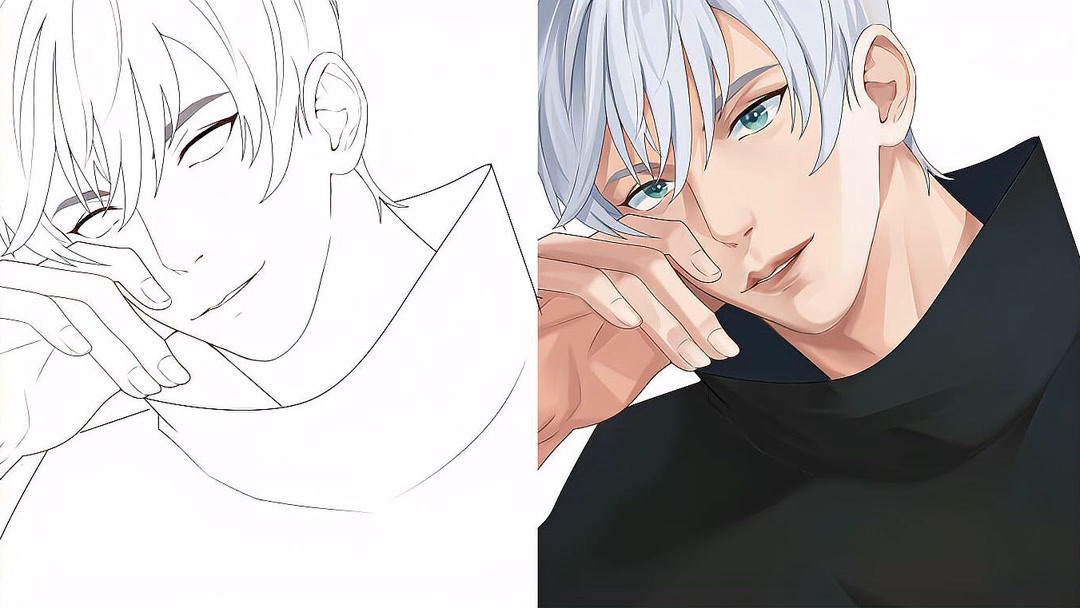 伪厚涂教程,教你画帅哥头像—五条悟